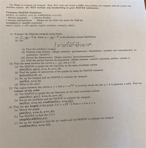 Solved Use Maple To Evaluate All Integrals Show All Work
