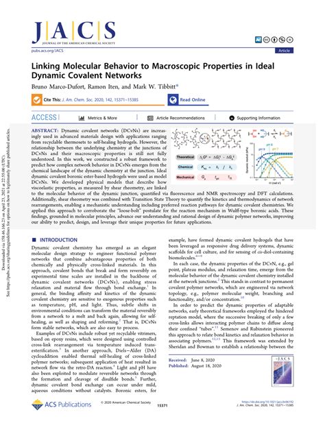 Pdf Linking Molecular Behavior To Macroscopic Properties In Ideal Dynamic Covalent Networks