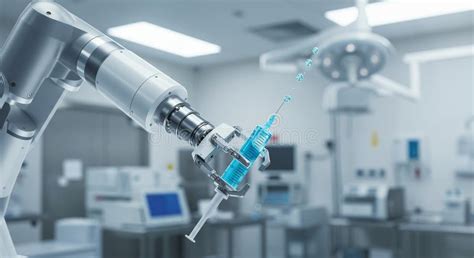 Robotic Arm Precisely Handling Syringe In Sterile Lab Medical Robotics Precision Sterile
