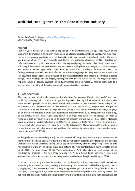 Pdf Artificial Intelligence In The Construction Industry