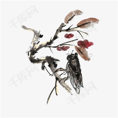 手绘知了水墨插画素材图片免费下载 千库网