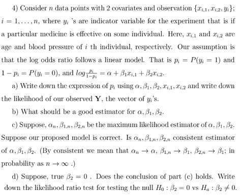 solved 4 consider n data points with 2 covariates and