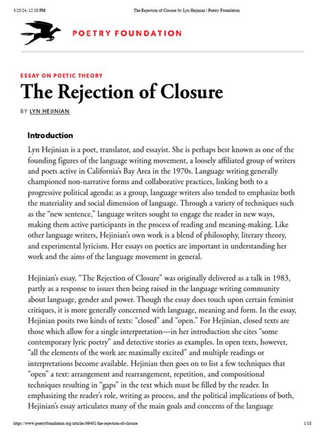 The Rejection Of Closure By Lyn Hejinian Poetry Foundation Download