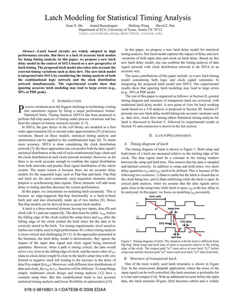 Pdf Latch Modeling For Statistical Timing Analysis