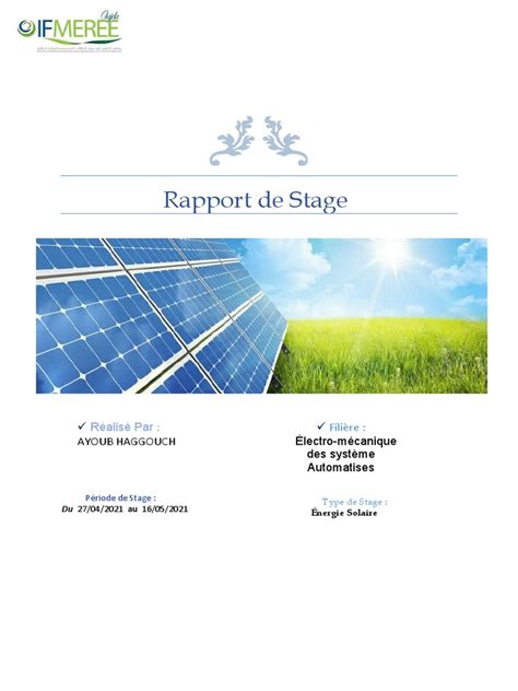 Rapport De Stage Sur LÉnergie Solaire Pdf Énergie Solaire Soleil