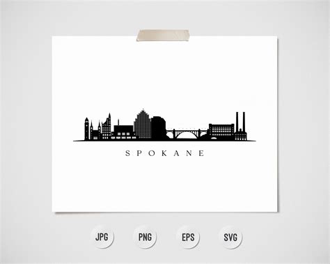 Spokane Skyline Print Spokane Wa Black Silhouette Digital Print