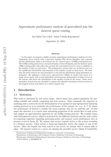 Pdf Approximate Performance Analysis Of Generalized Join The Shortest Queue Routing