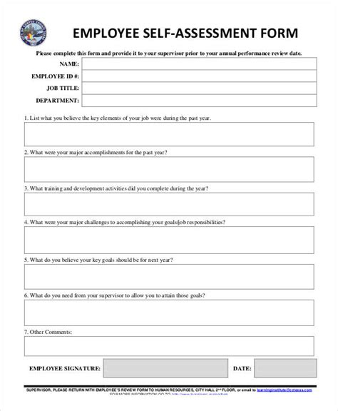 Self Assessment Forms Form Example Download