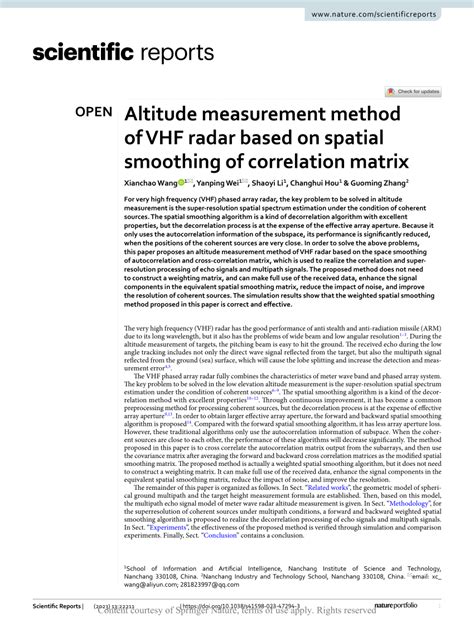 Pdf Altitude Measurement Method Of Vhf Radar Based On Spatial Smoothing Of Correlation Matrix
