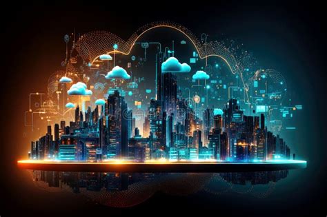 Smart City Concept Telecomunication Internet Mobile Cloud Computing Background Generative