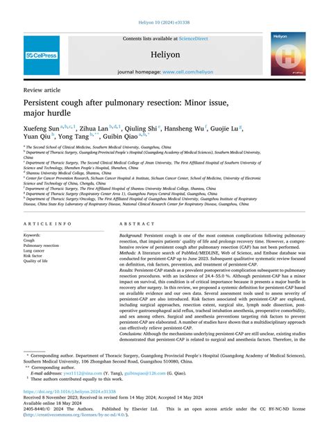 Pdf Persistent Cough After Pulmonary Resection Minor Issue Major Hurdle