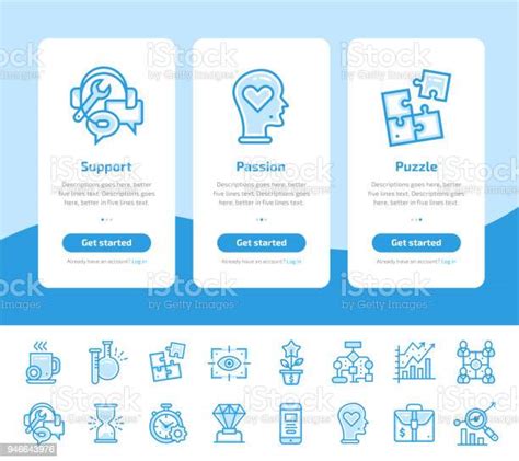 시작 비즈니스 아이콘의 탑재 된 애플 리 케이 션 화면 설정합니다 인터페이스 Ui Ux 모바일 애플 리 케이 션 웹 사이트에 적합 합니다 다이어그램에 대한 스톡 벡터 아트