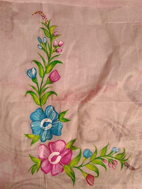 Blue Pink Flower Painting Free Hand Painting Pink Flower Painting