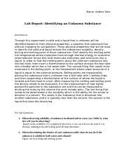 Identifying An Unknown Substance Docx Name Andres Soto Lab Report Identifying An Unknown