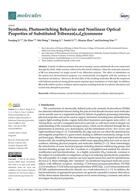Pdf Synthesis Photoswitching Behavior And Nonlinear Optical Properties Of Substituted