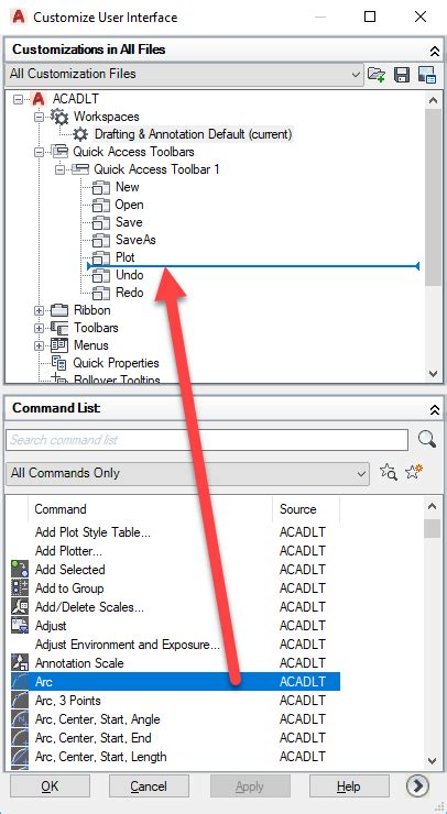 AutoCAD Quick Access Toolbar More Commands