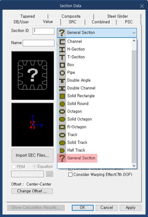 [civil]the Column Cross Section Is Not Visible In The Section List Midas Support