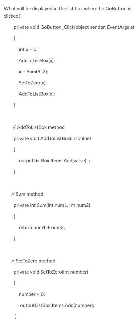 Solved What Will Be Displayed In The List Box When The Chegg