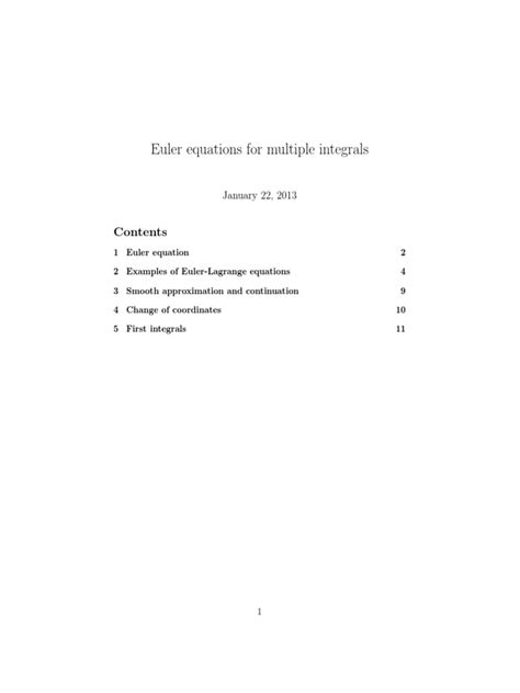 Euler Equations For Multiple Integrals January 22 2013 Pdf