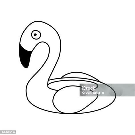 수영풀 바닷가를 위한 플라밍고 팽창식 반지 색칠하기 책을 위한 낙서 작풍 벡터 개략 튜브 공기 주입에 대한 스톡 벡터 아트 및 기타 이미지 튜브 공기 주입 홍학