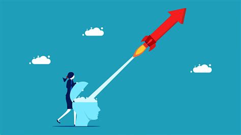 성장 마인드 또는 진보적 인 사람들 머리로 화살 머리를 쏘는 사업가 개발에 대한 스톡 벡터 아트 및 기타 이미지 개발 개선