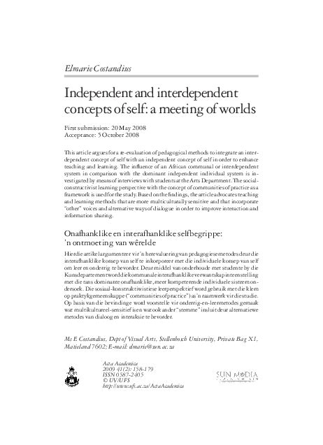 Pdf Independent And Interdependent Concepts Of Self A Meeting Of Worlds