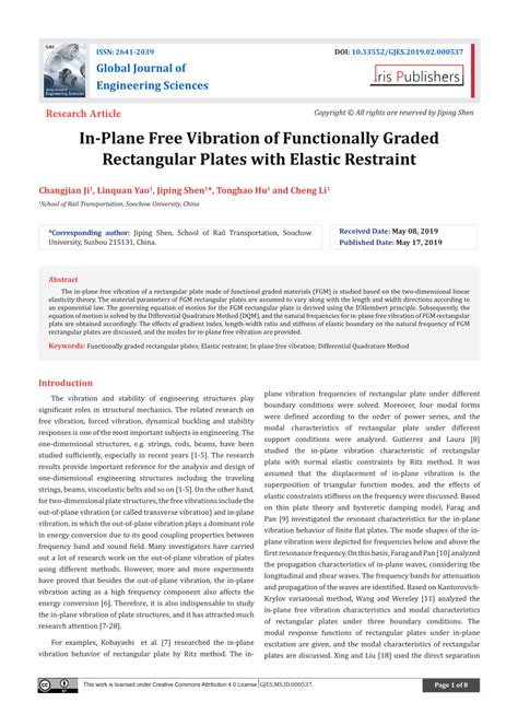 Pdf In Plane Free Vibration Of Functionally Graded Rectangular Plates With Elastic Restraint