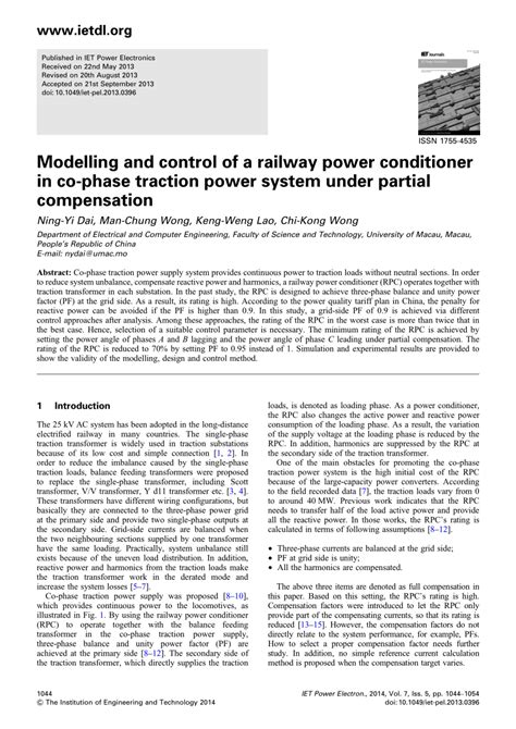 Pdf Modelling And Control Of A Railway Power Conditioner In Co Phase Traction Power System