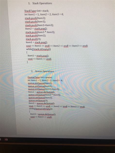 Solved 1 Stack Operations Stacktypecint Stack Int Item1