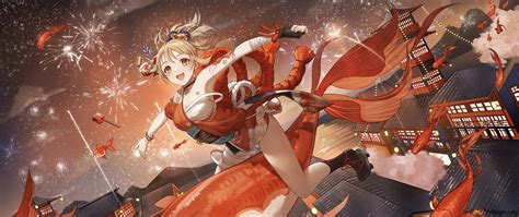 Genshin Impact Yoimiya Fireworks Scene K Wallpaper Download