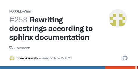 Rewriting Docstrings According To Sphinx Documentation · Issue 258 · Fossee Esim · Github