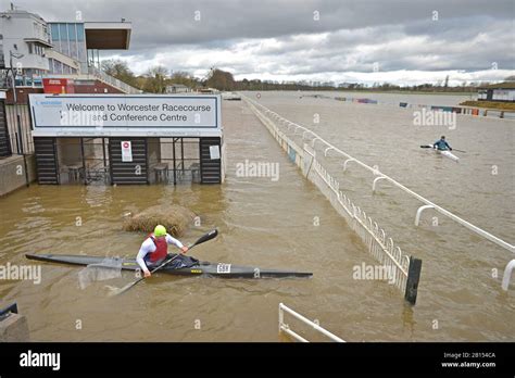 Members Of Worcester Canoe Club Kayaking On A Flooded Worcester Racecourse As A Third