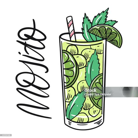 클래식 모히토 알코올 칵테일 플랫 스타일 다채로운 만화 벡터 일러스트 레이션입니다 흰색 배경에 격리 모히토에 대한 스톡 벡터 아트 및 기타 이미지 Istock