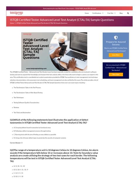 Testpreptraining Com Tutorial Istqb Certified Tester Advanced Level Test Analyst Ctal Ta