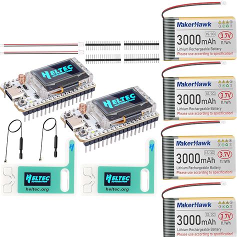 2 Pack Esp32 Lora V3 Module Board With Case 4 Pack 3 7v 3000mah Lipo Battery