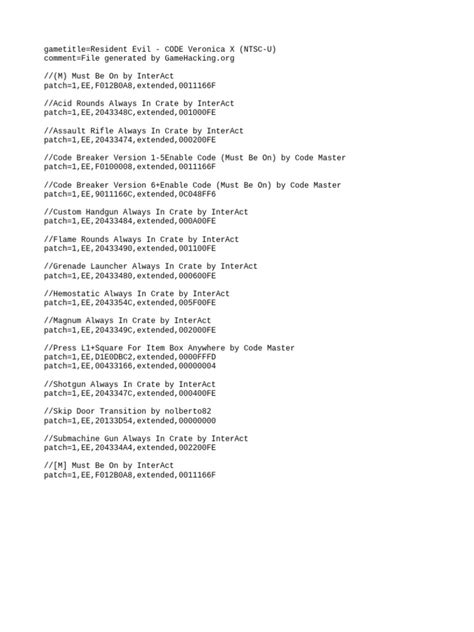 Resident Evil Code Veronica X Ntsc U Pnach Pdf