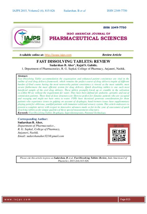 Pdf Fast Dissolving Tablets Review