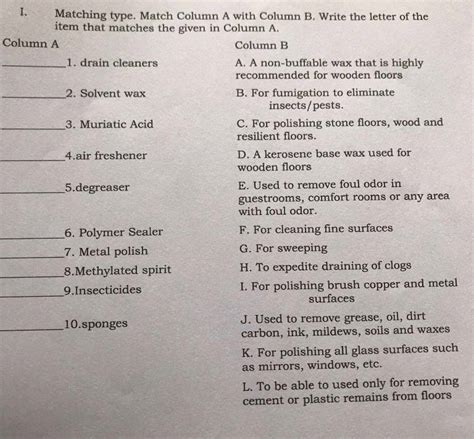 Solved 1 A Matching Type Match Column A With Column B Write The