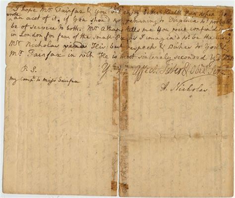 Ann Nicholas Letter January 16 1760 To Sally Fairfax Colonial