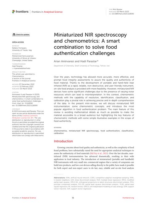 Pdf Miniaturized Nir Spectroscopy And Chemometrics A Smart Combination To Solve Food