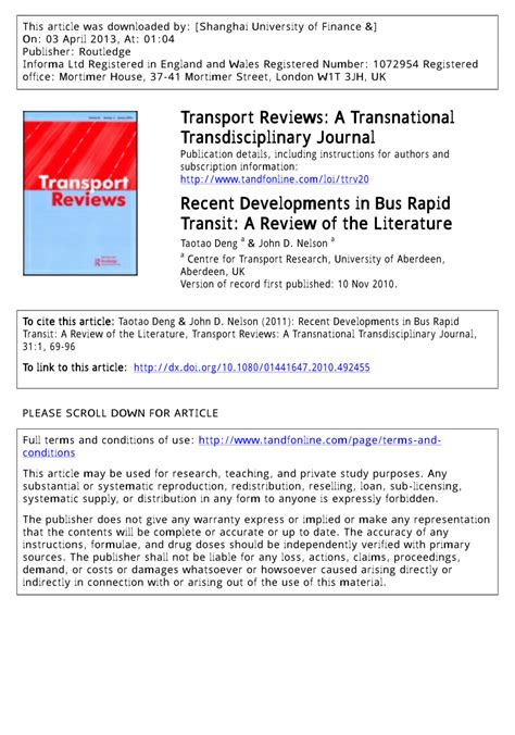 Pdf Recent Developments In Bus Rapid Transit A Review Of The Literature