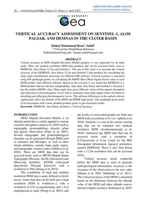 Pdf Vertikal Accuracy Assessment On Sentinel 1 Alos Palsar And