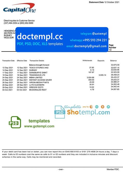 Usa Capital One Bank Statement Template Fully Editable In Psd Format