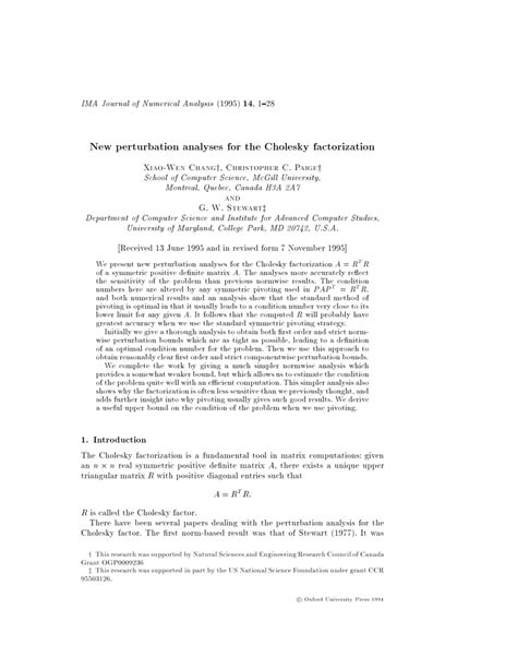 Pdf New Perturbation Analyses For The Cholesky Factorization