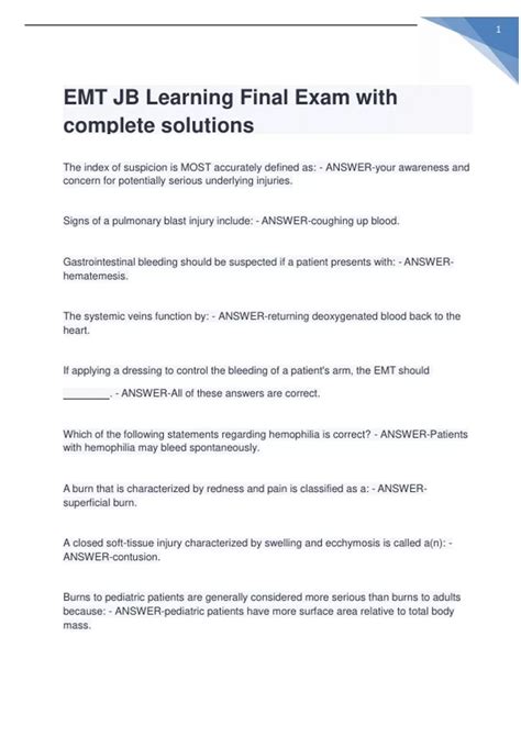 Emt Jb Learning Final Exam With Complete Solutions Emt Jb Stuvia Us