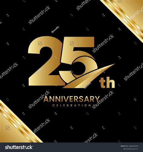 25th Anniversary Anniversary Logo Design Golden Stock Vector Royalty