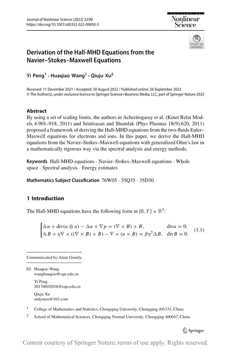 Derivation Of The Hall Mhd Equations From The Navierstokesmaxwell Equations