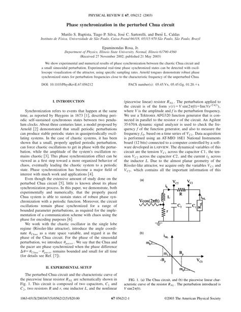 Pdf Phase Synchronization In The Perturbed Chua Circuit