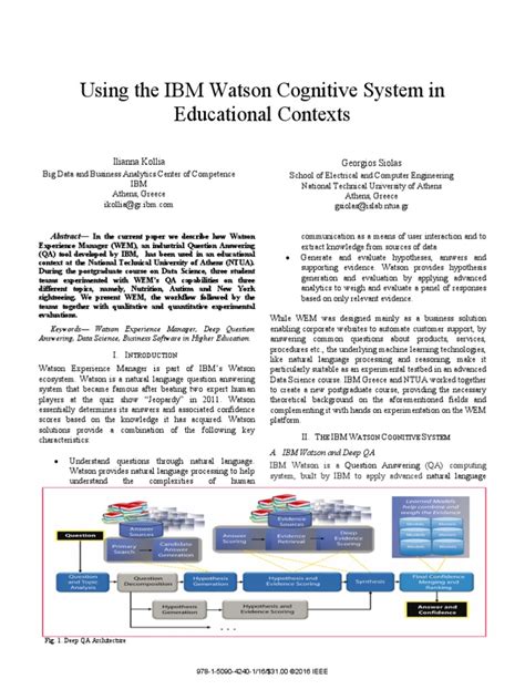 Using The Ibm Watson Cognitive System In Educational Contexts Pdf Watson Computer Autism
