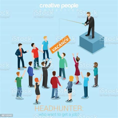 Headhunter Hr 공석 제공 평면 3d 웹 아이소메트릭 현대 트렌디한 세련 된 개념 벡터 일러스트 레이 션 후보 군중에